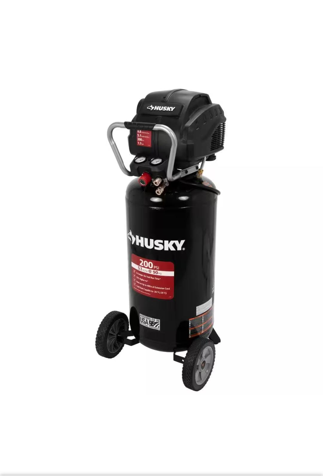 Compresor de 27 galones de aire electrico vertical portatil sin aceite de 200 PSI Husky